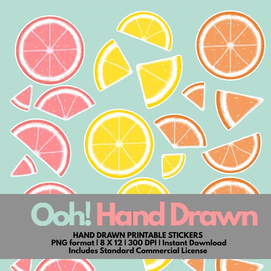 Citrus Stickers PNG, Watercolor Fruits Clipart, Digital Graphics for ...