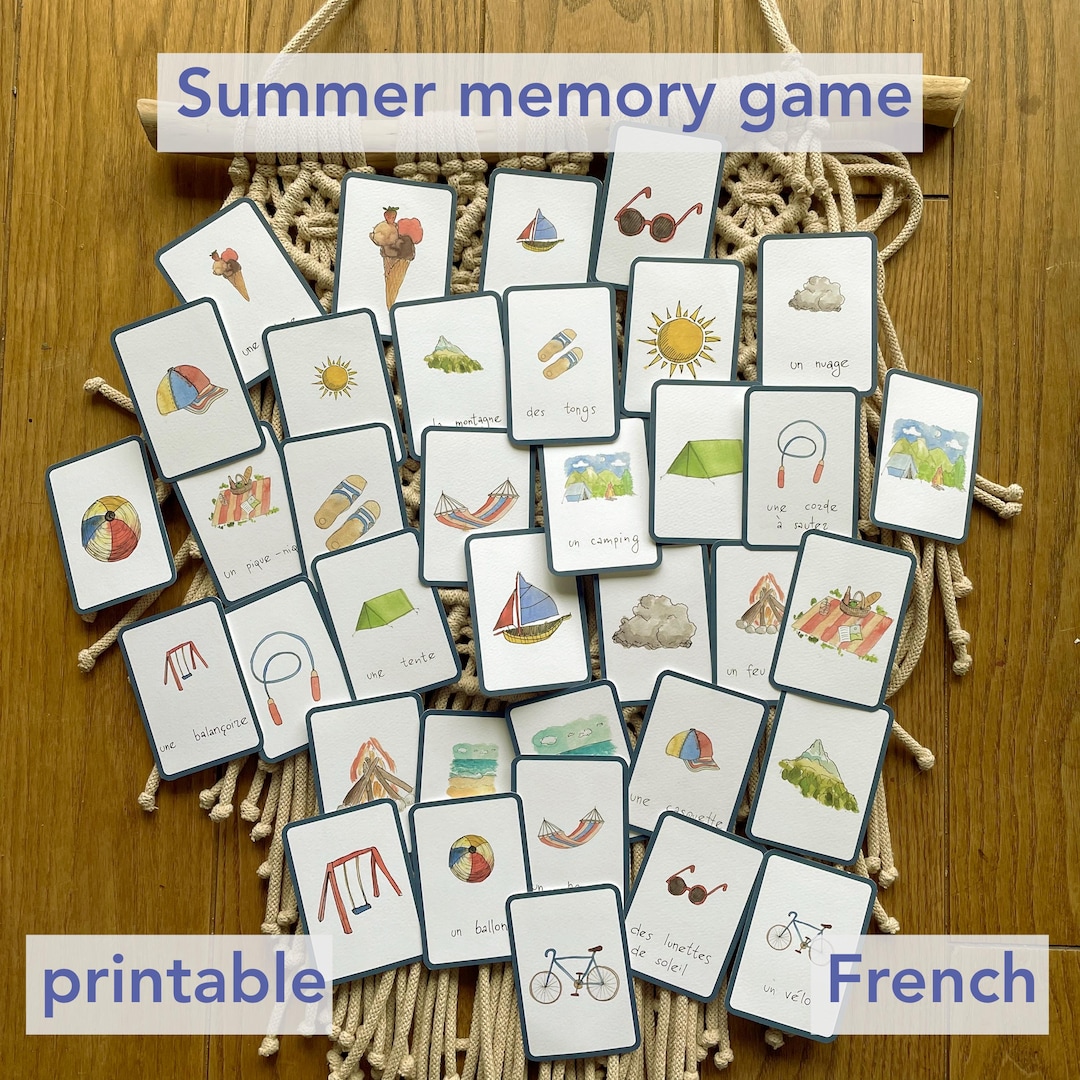 Vintage Watercolor French Summer Vocabulary Memory Cards (digital ...