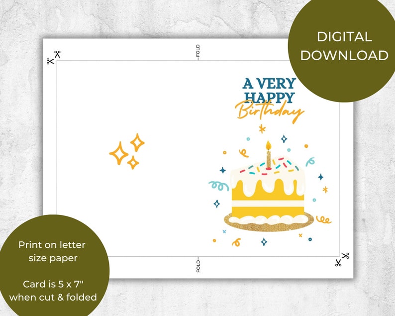 Printable Birthday Card, Happy Birthday Card, Cake Birthday Card ...