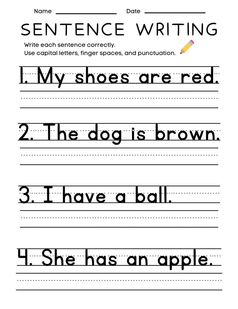 25 Printable Sentence Writing Worksheets Write the Sentence - Etsy