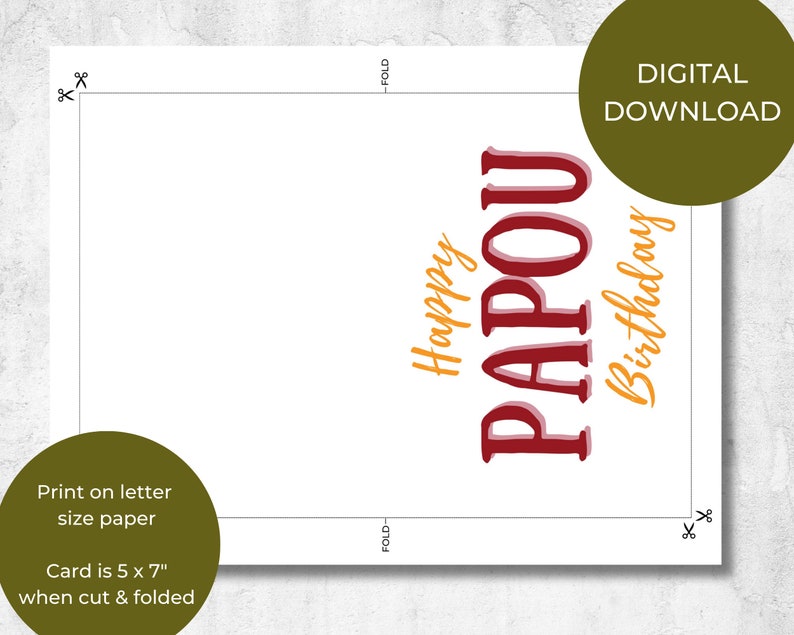 Printable Birthday Card, Happy Birthday Papou Card, Papou Birthday Card ...
