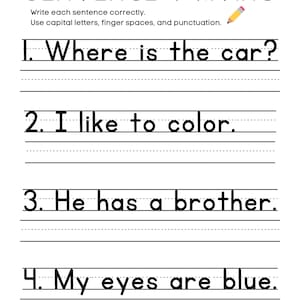 25 Printable Sentence Writing Worksheets, Write the Sentence Worksheets ...