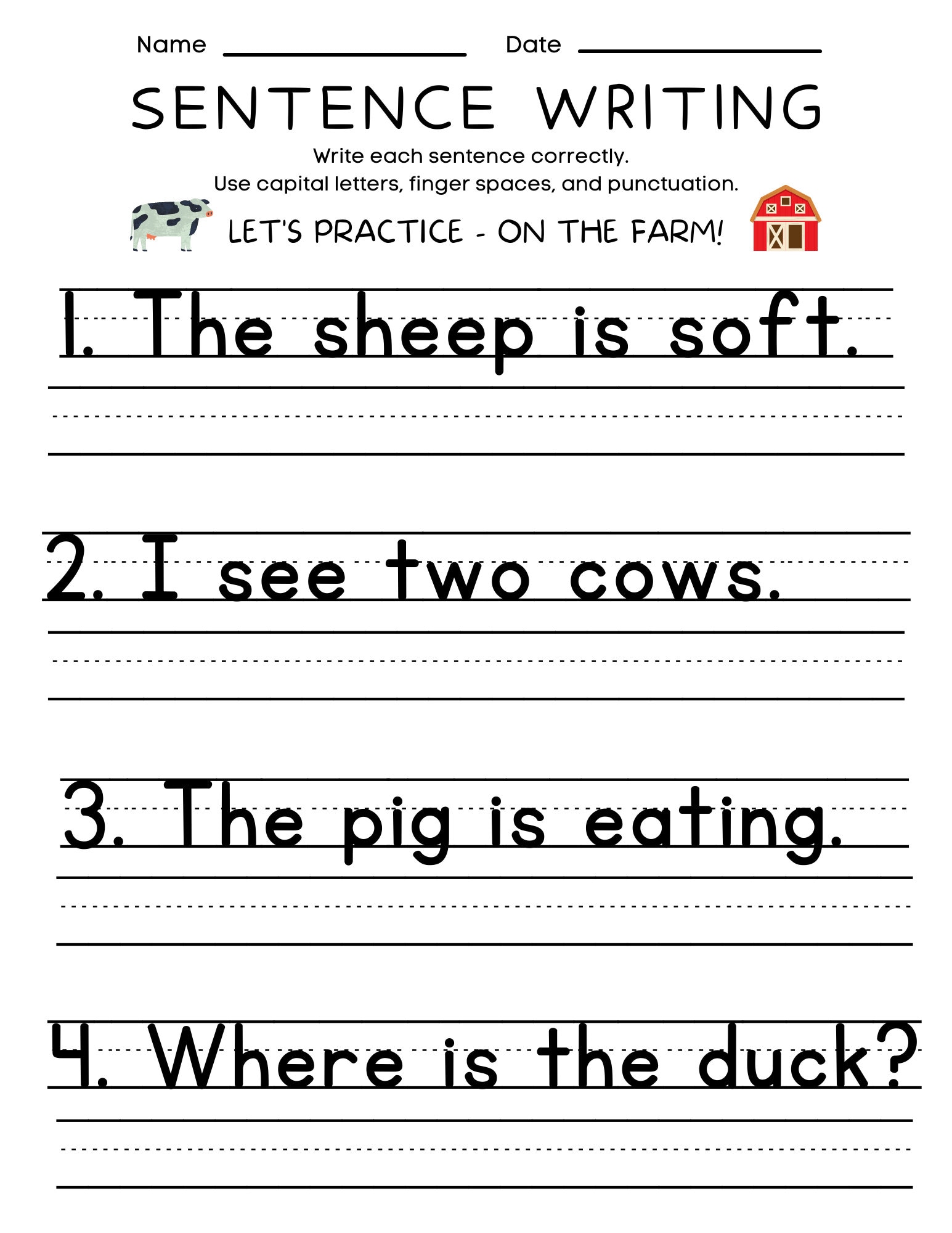 Free Printable Sentence Writing Worksheets First Grade