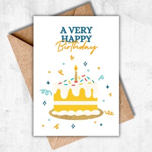 Printable Birthday Card, Happy Birthday Card, Cake Birthday Card ...