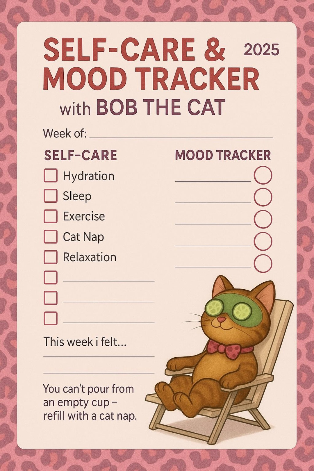 Bob the Cat Mood Tracker: Printable Self-care Wellness (digital PDF ...