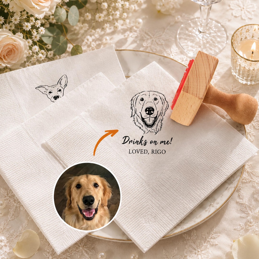Custom Dog Stamp, Personalized Dog Face Stamp for Wedding Napkins ...