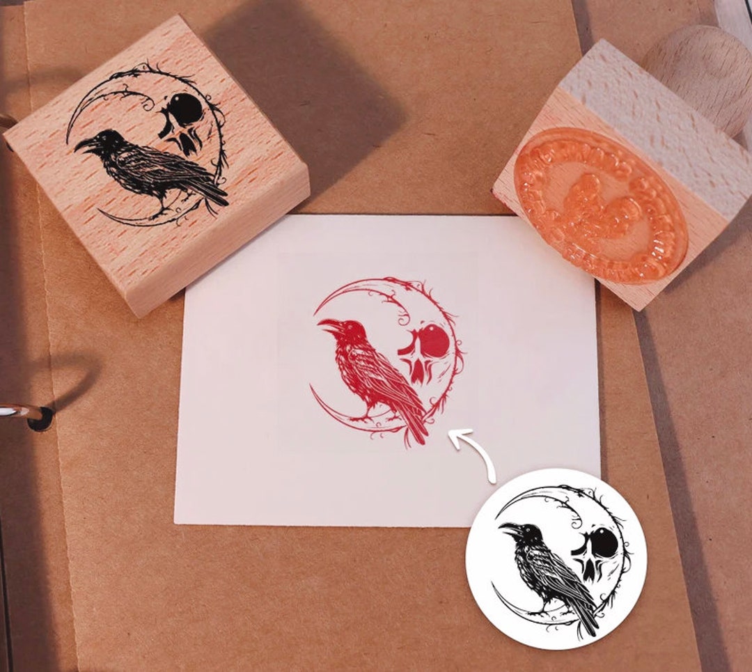 Ex Libris Stamp Bird | Exlibris Stamp | Rubber Stamp | Gothic Crow Logo ...