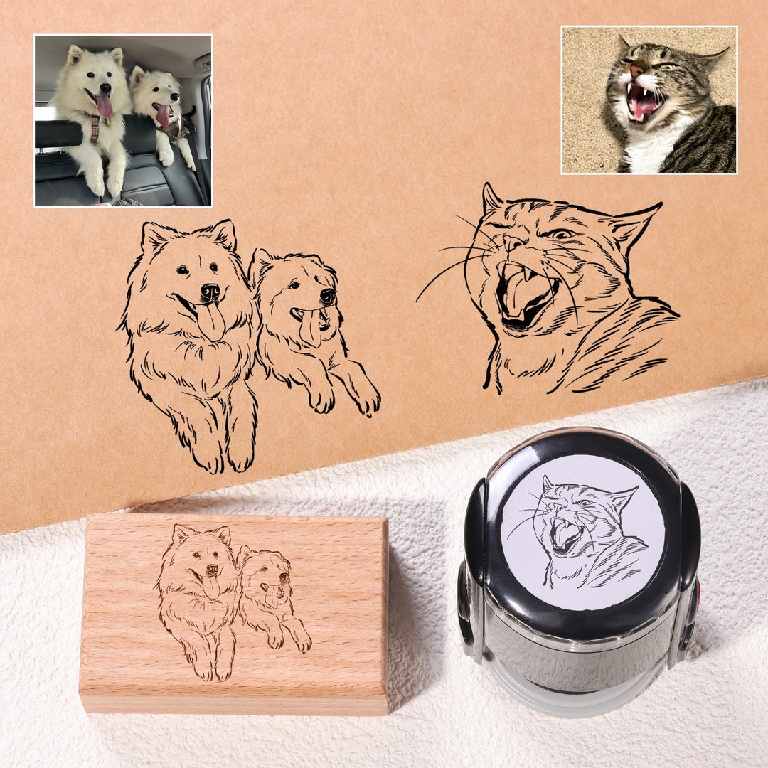 Custom Pet Portraits Stamp, Pet Stamp, Face Stamp, Dog Stamp, Wedding ...