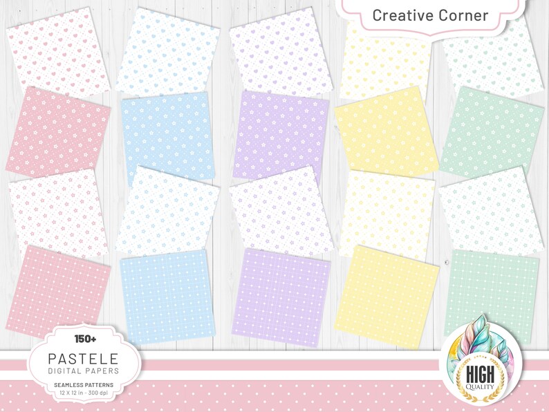 Pastels Digital Paper Printable Papers With Stars Hearts All - Etsy