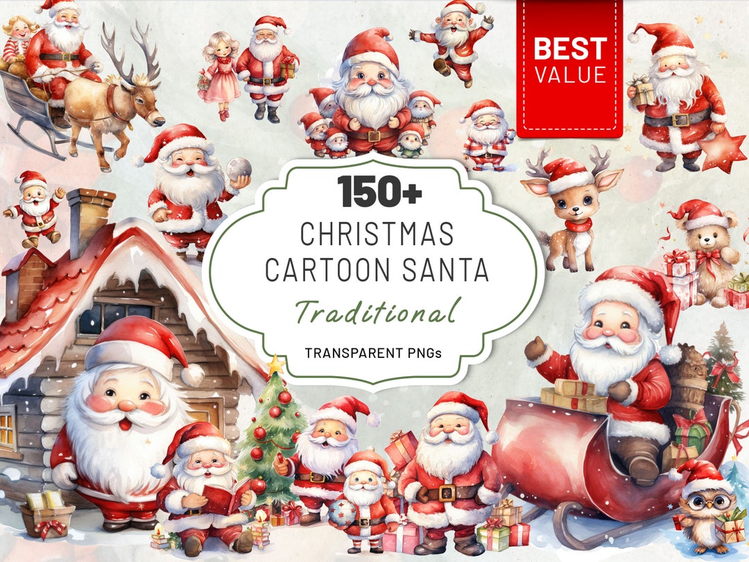 Cute Cartoon Santa Clipart Bundle Includes 150 High Quality Transparent ...