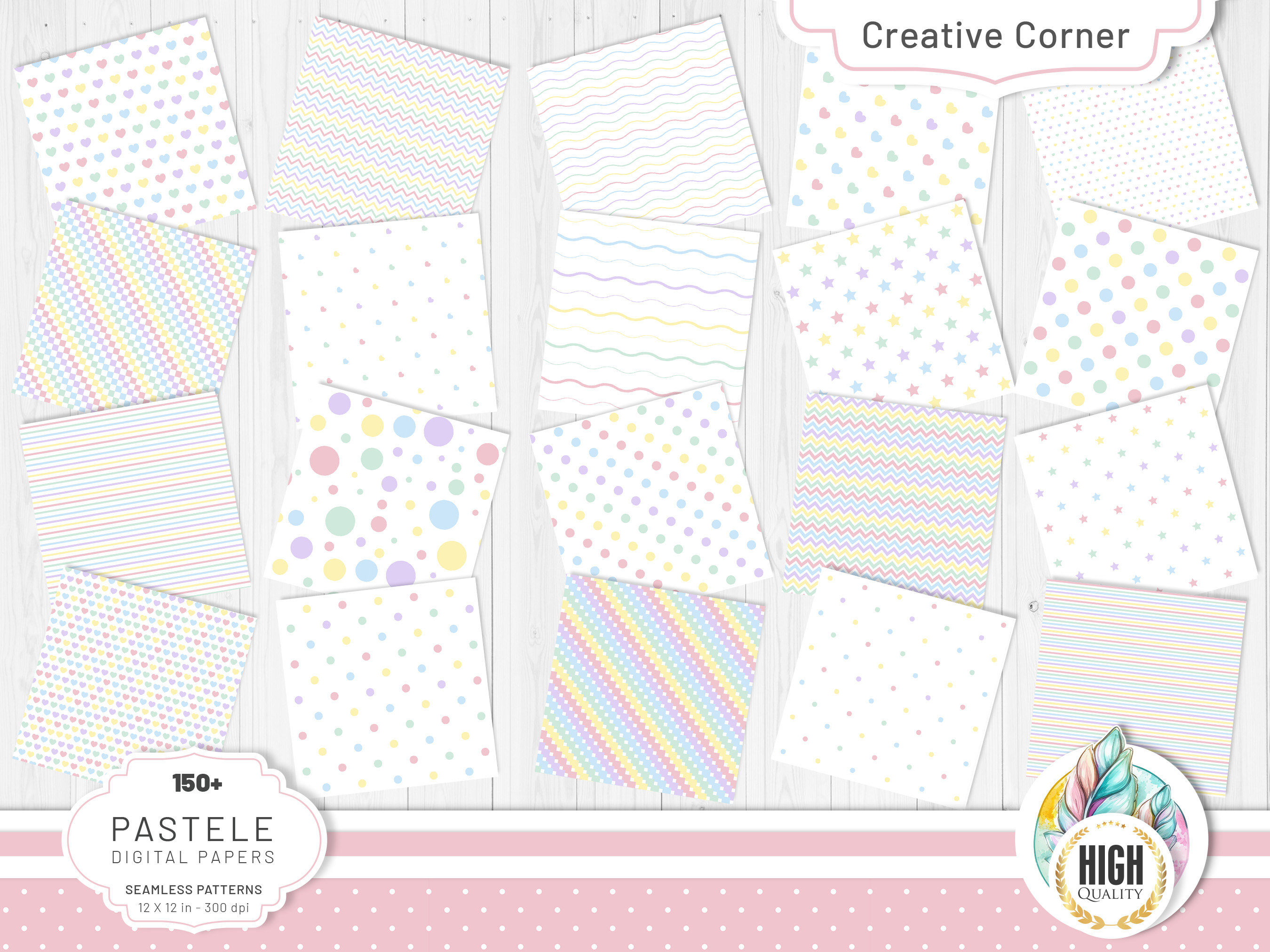 Pastels Digital Paper Printable Papers With Stars Hearts All - Etsy