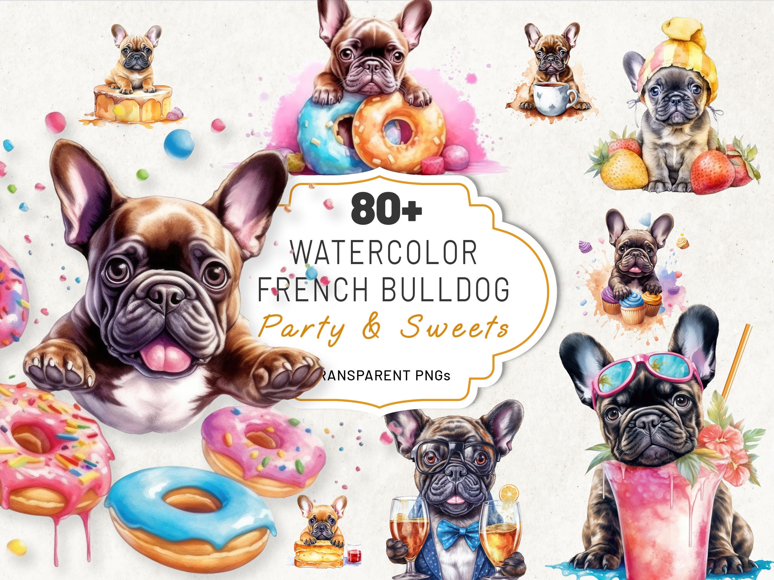 350 Watercolor French Bulldog SUPER BUNDLE Cute Dogs and Puppies ...