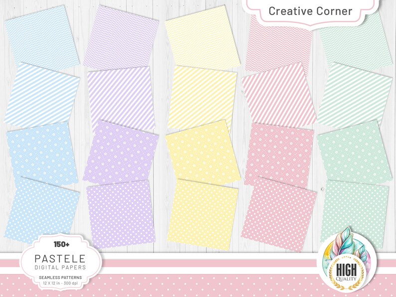 Pastels Digital Paper Printable Papers With Stars Hearts All - Etsy