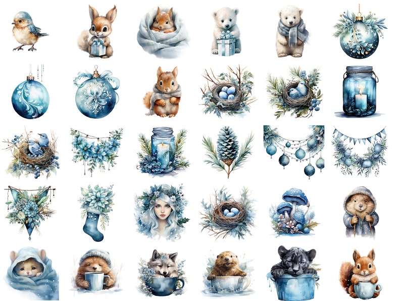 220 Watercolor Winter Wonderland Clipart, DIGITAL DOWNLOAD, Christmas ...
