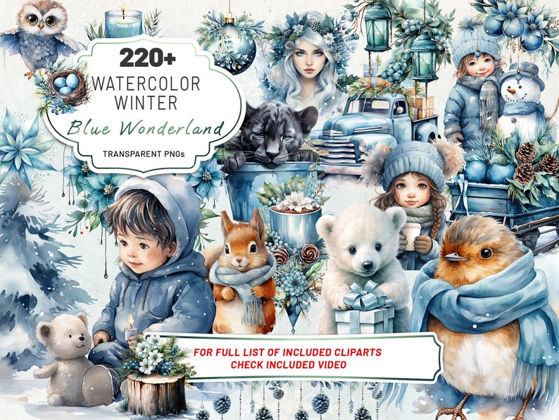 220 Watercolor Winter Wonderland Clipart, DIGITAL DOWNLOAD, Christmas ...
