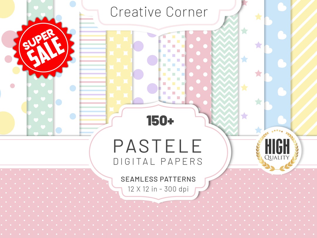 Pastels Digital Paper Printable Papers With Stars Hearts All - Etsy