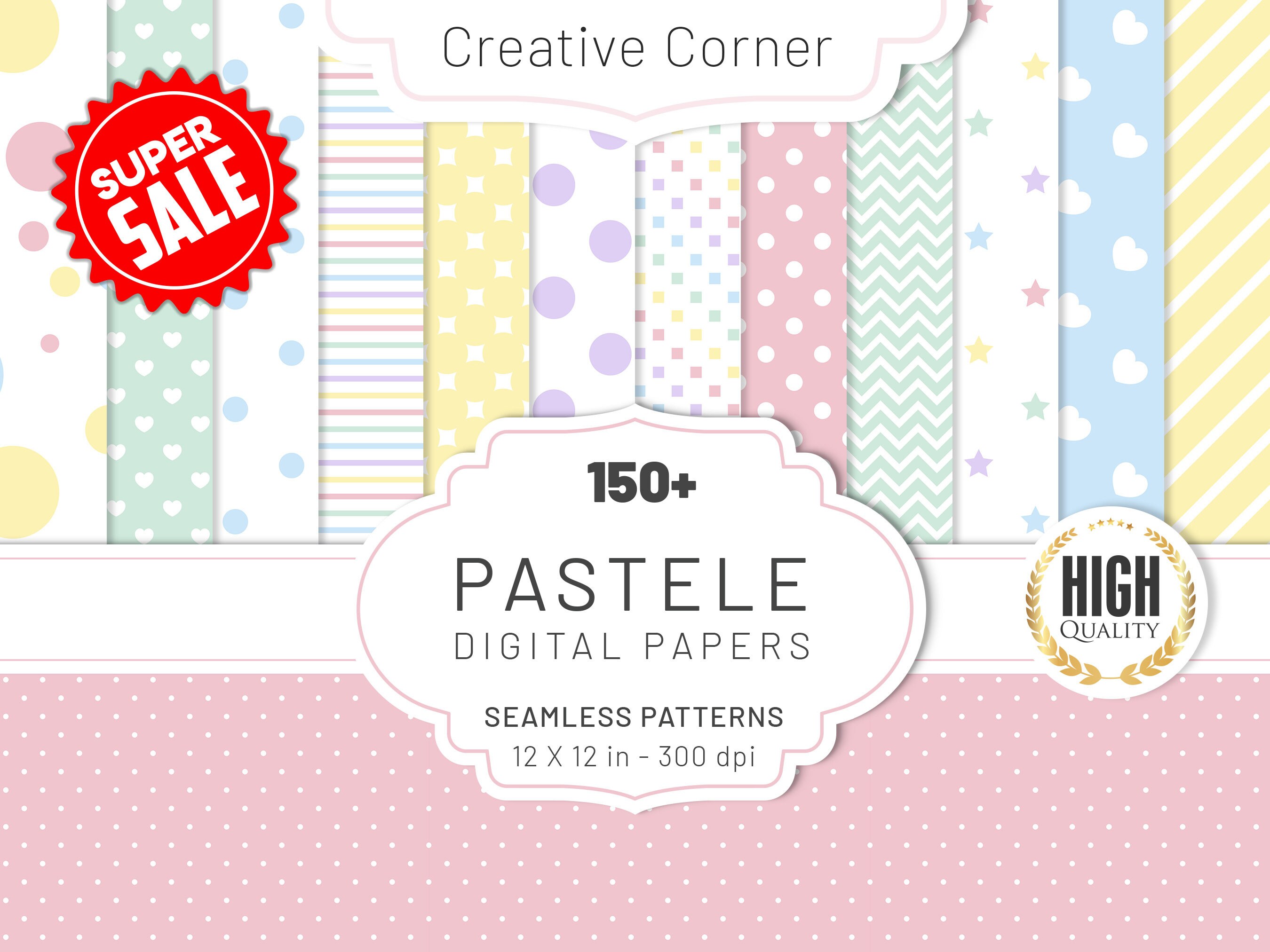 Pastels Digital Paper Printable Papers With Stars Hearts All - Etsy