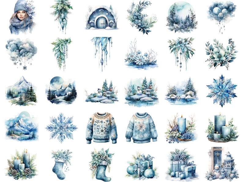 220 Watercolor Winter Wonderland Clipart, DIGITAL DOWNLOAD, Christmas ...