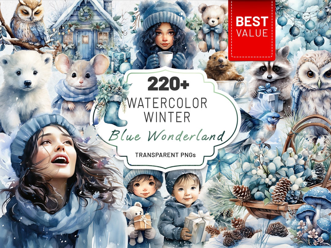 220 Watercolor Winter Wonderland Clipart, DIGITAL DOWNLOAD, Christmas ...