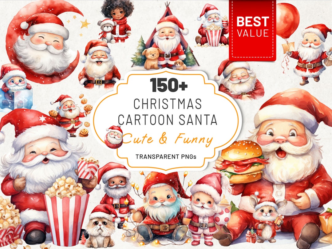 Cute Cartoon Santa Clipart Bundle Includes 150 High Quality - Etsy