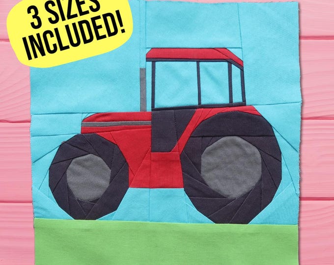 Big Yellow Tractor Quilters Block. A 12 Inch Paper Piece Quilt Pattern ...