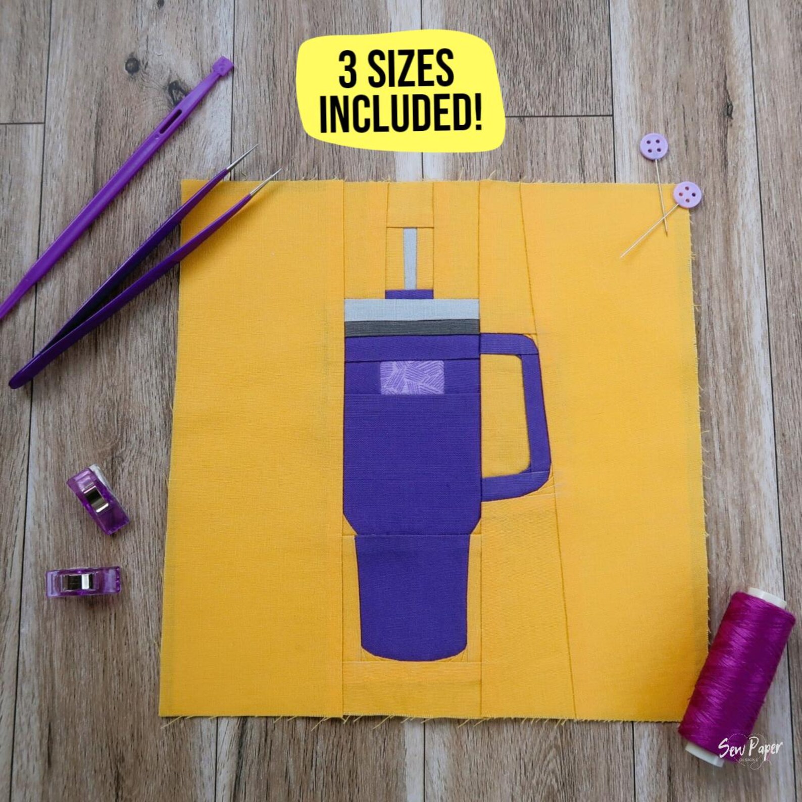 Travel Tumbler Foundation Paper Piecing Pattern in 3 Sizes, Digital ...