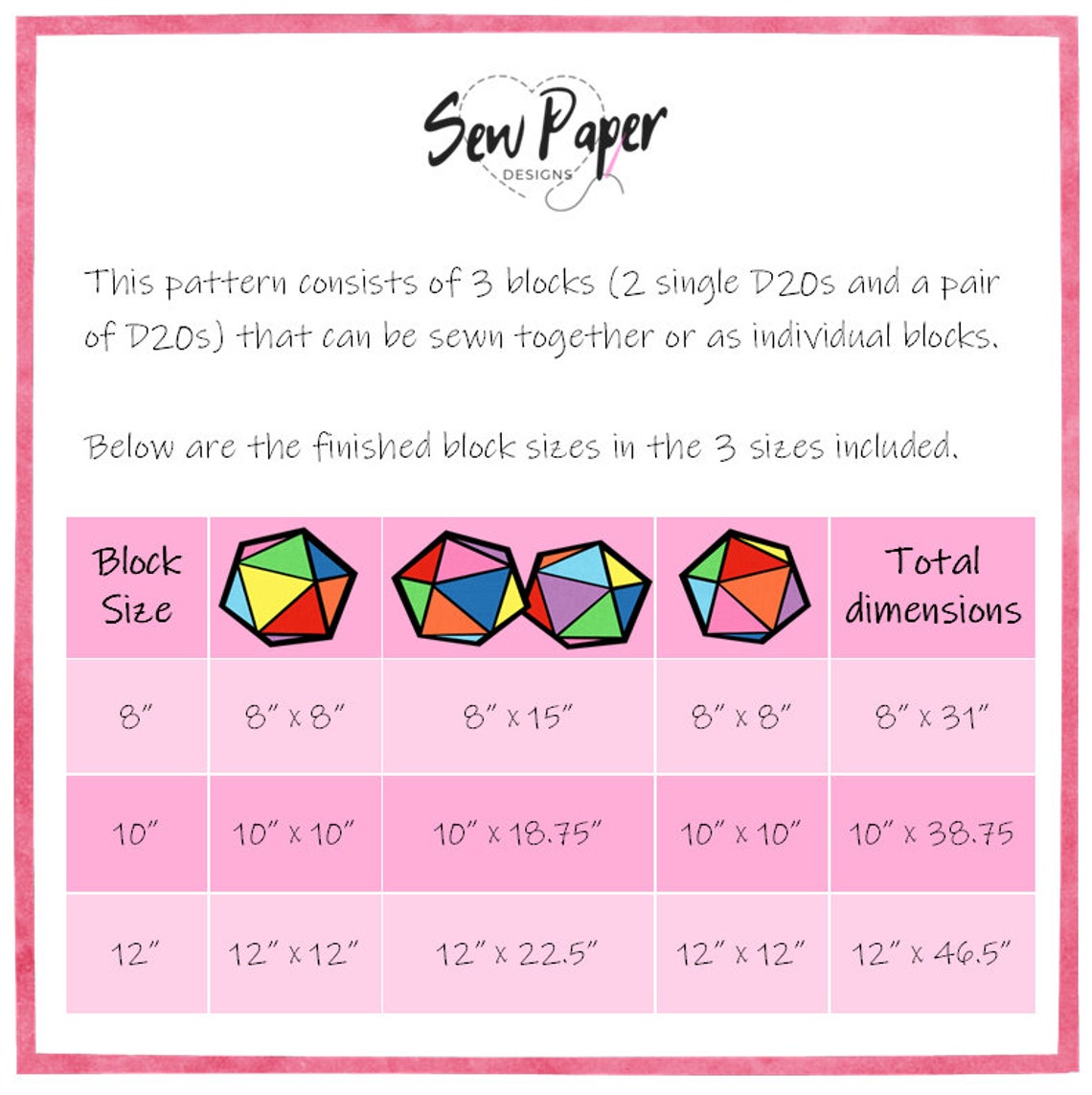 D20s Set of 3 Dice Blocks, Foundation Paper Piecing Patterns in 3 Sizes ...