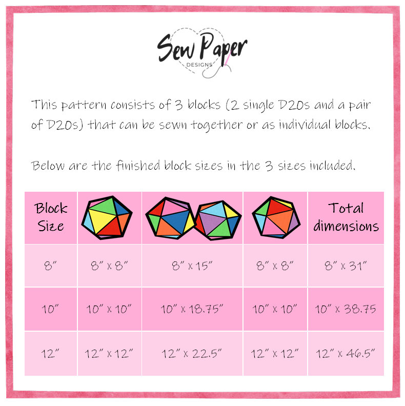 D20s Set of 3 Dice Blocks, Foundation Paper Piecing Patterns in 3 Sizes ...