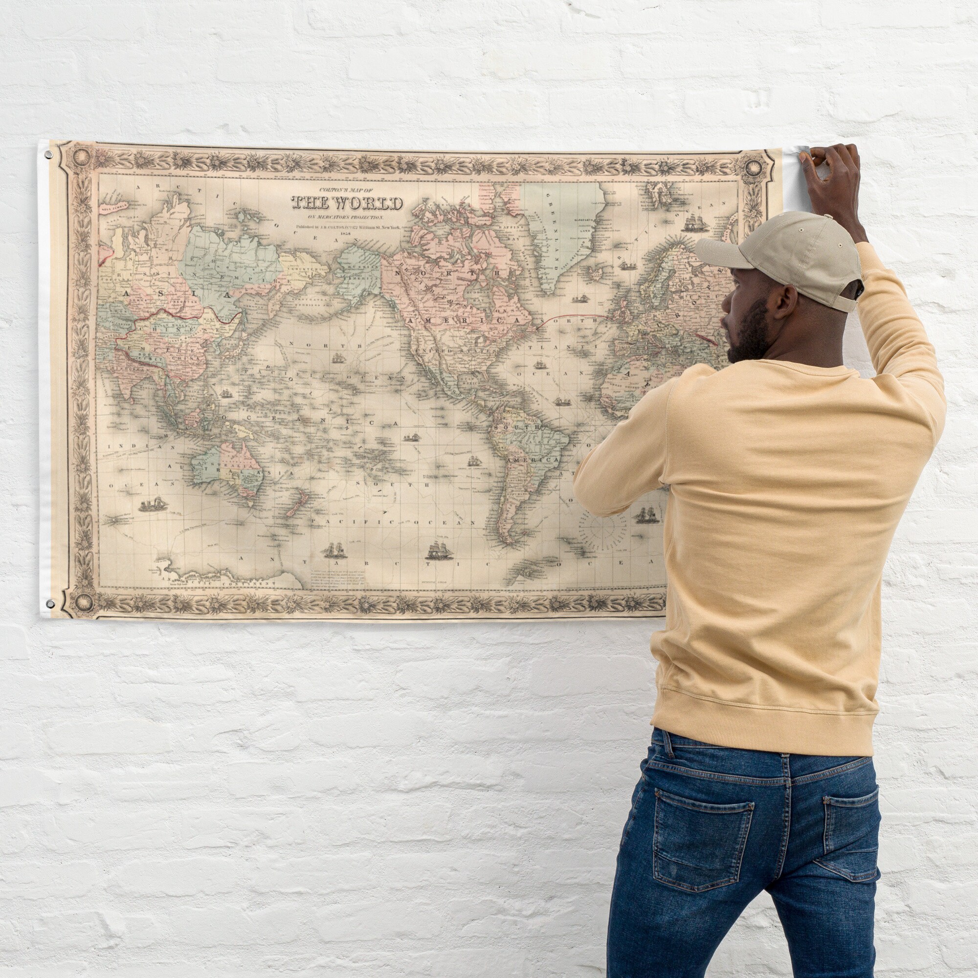 Flag Colton's Map of the World on Mercator's - Etsy