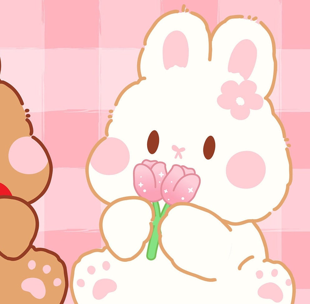Printable Cute Bunny Art Print Digital Kawaii Art Bunnycore Art Pink ...