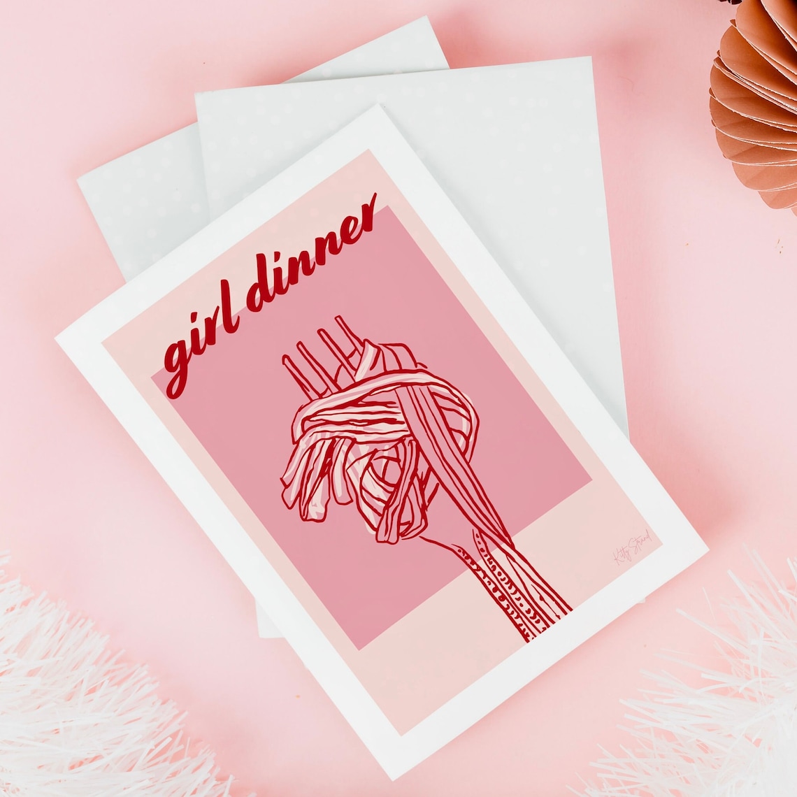 Printable Girl Dinner Art Print Pink Kitchen Art Pasta Poster Girl ...