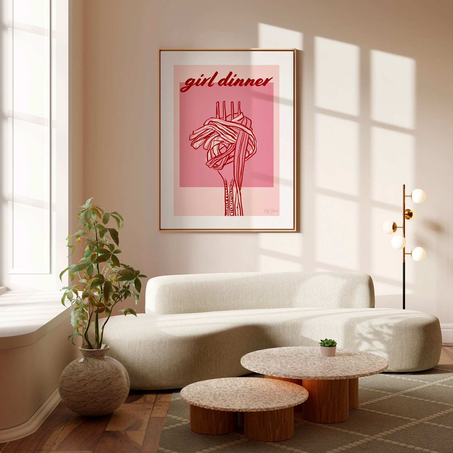 Printable Girl Dinner Art Print Pink Kitchen Art Pasta Poster Girl ...