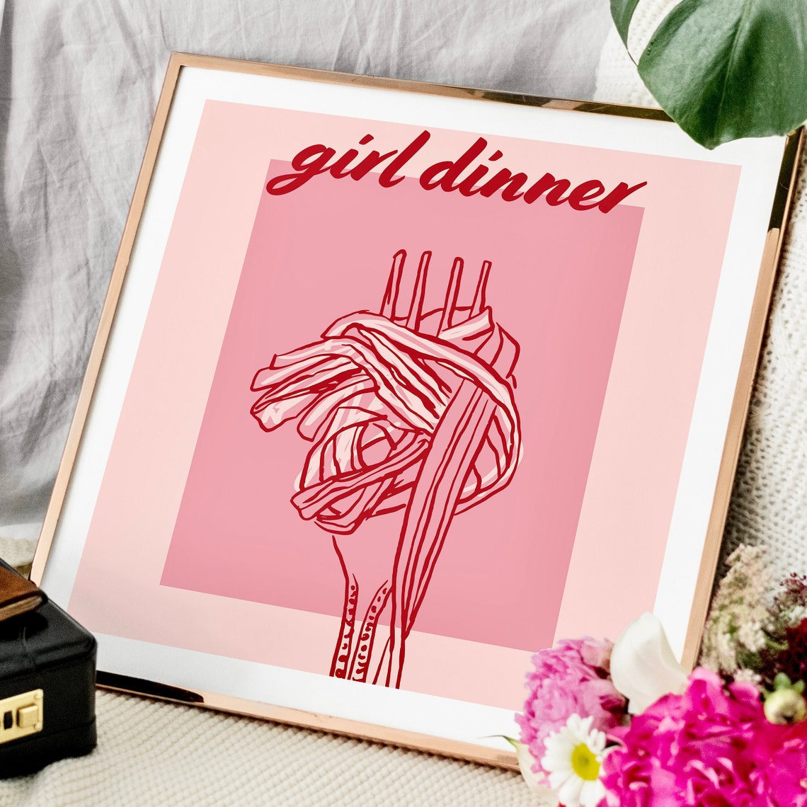 Printable Girl Dinner Art Print Pink Kitchen Art Pasta Poster Girl ...