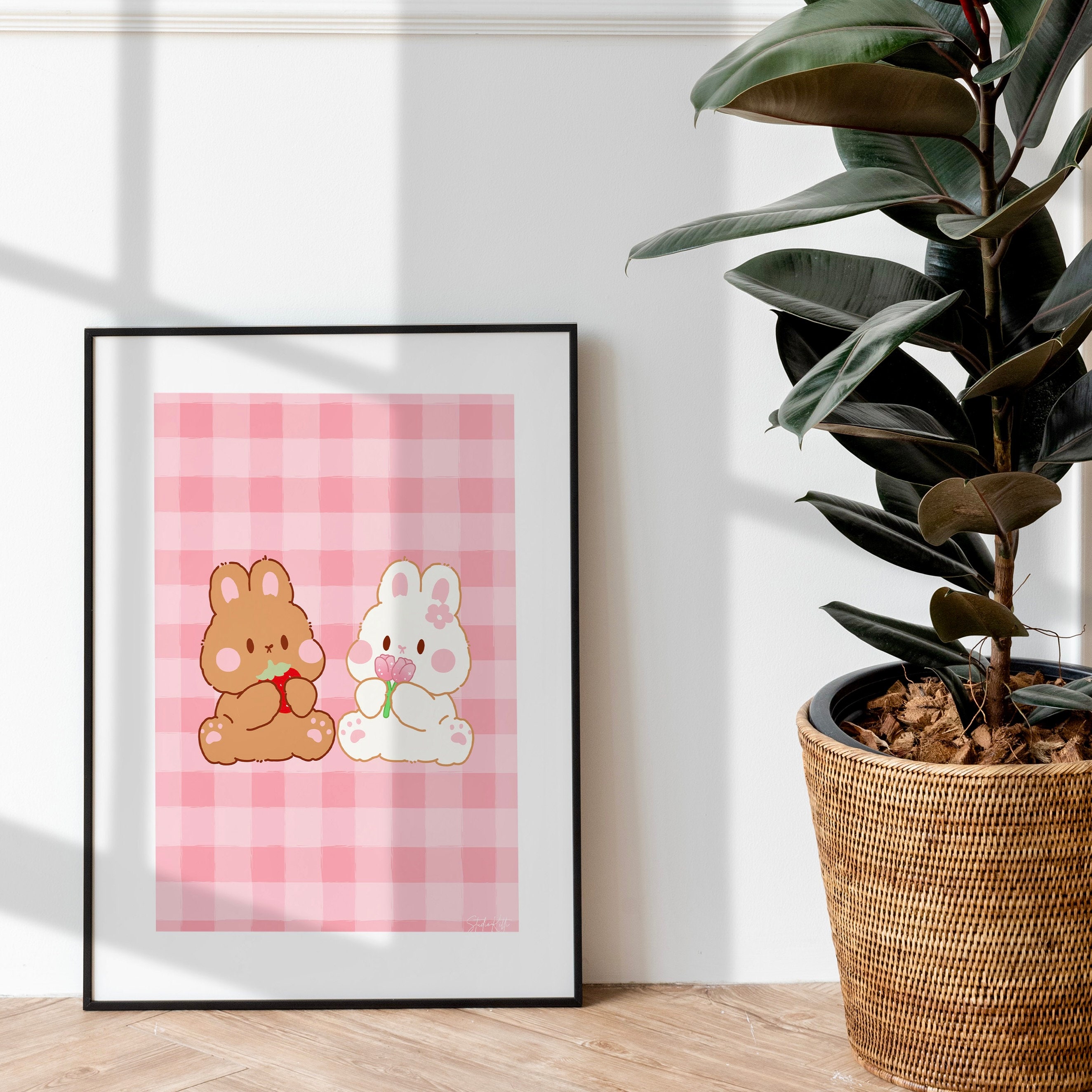 Printable Cute Bunny Art Print Digital Kawaii Art Bunnycore Art Pink ...