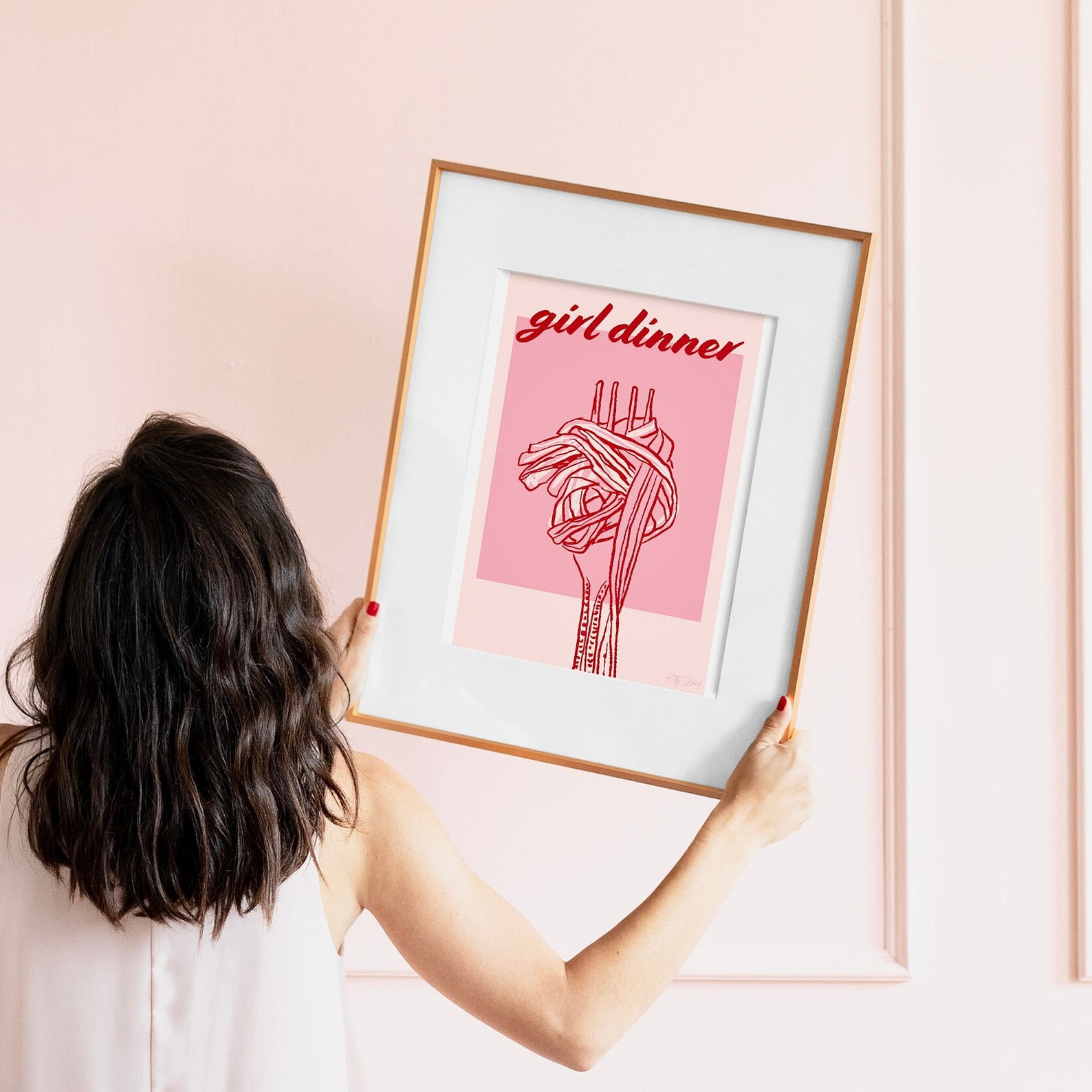 Printable Girl Dinner Art Print Pink Kitchen Art Pasta Poster Girl ...
