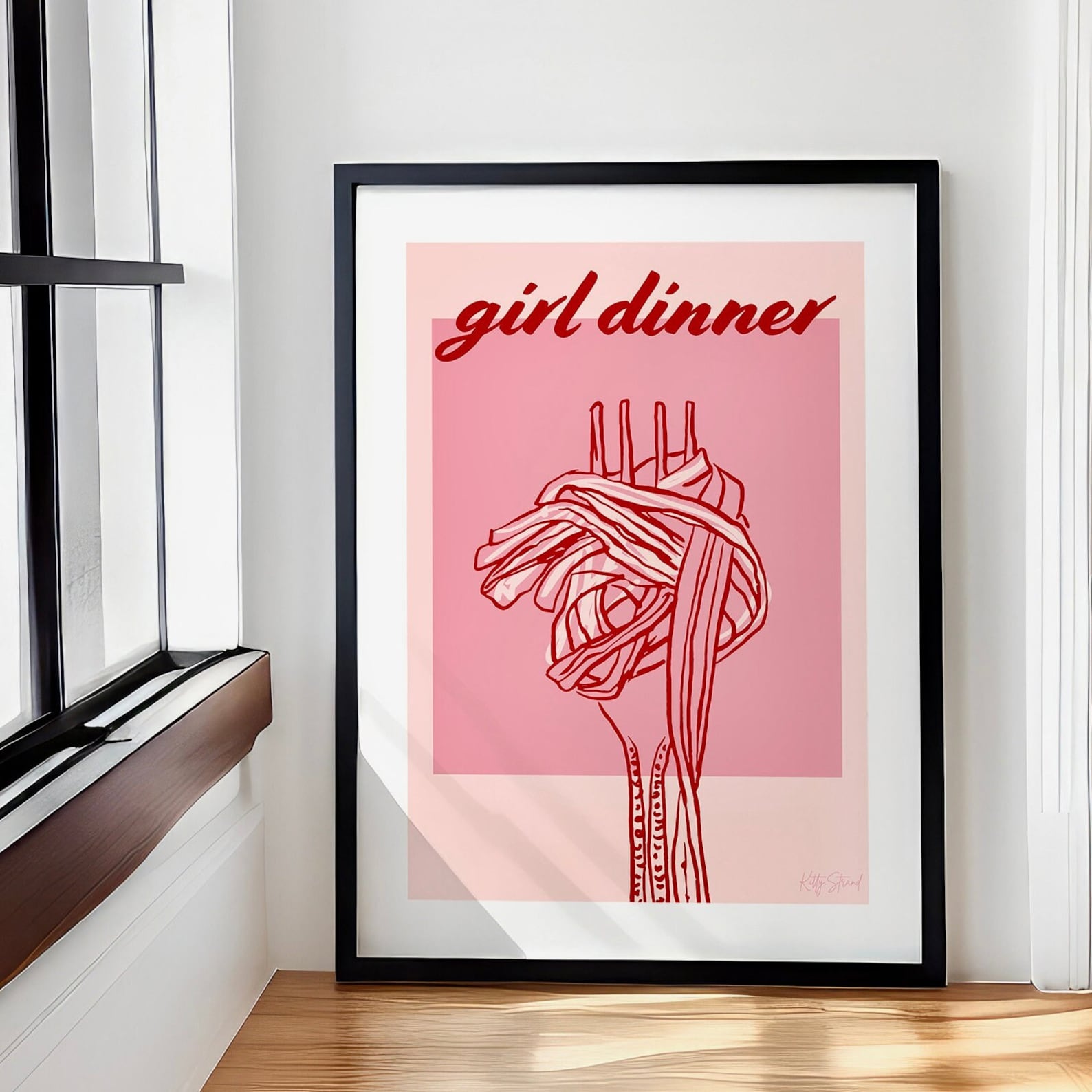 Printable Girl Dinner Art Print Pink Kitchen Art Pasta Poster Girl ...