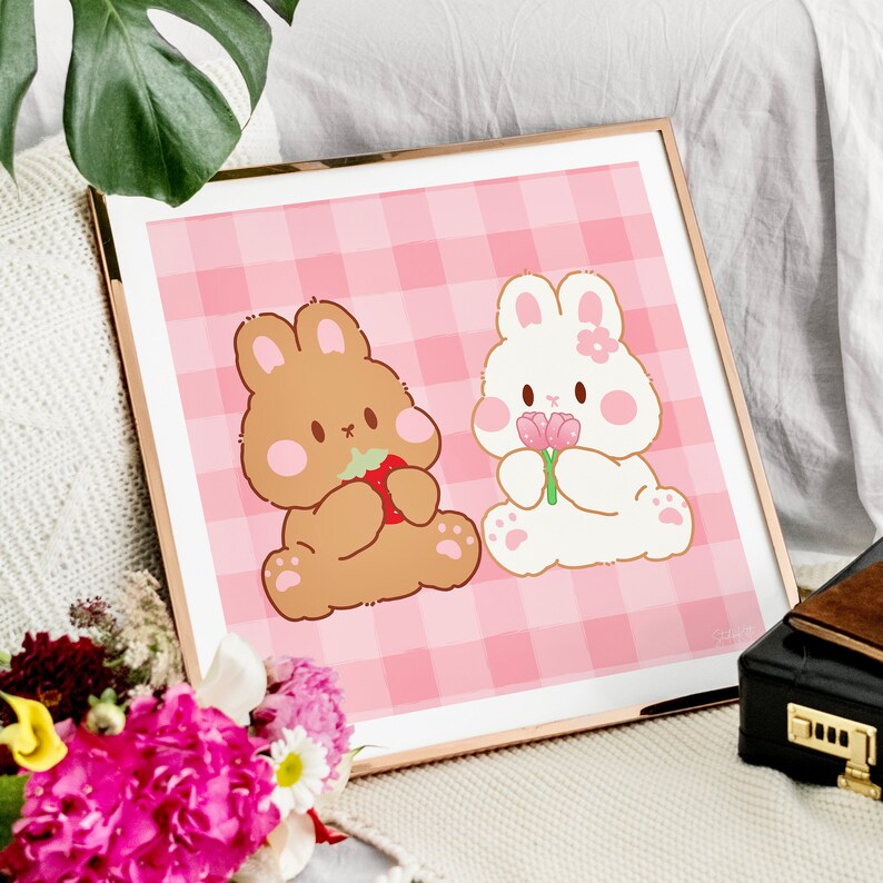 Printable Cute Bunny Art Print Digital Kawaii Art Bunnycore Art Pink ...