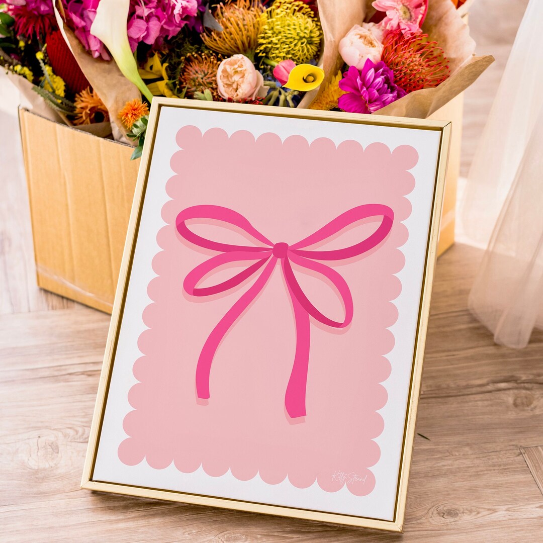 Printable Pink Ribbon Art Print Digital Coquette Art Bow Art Pink ...