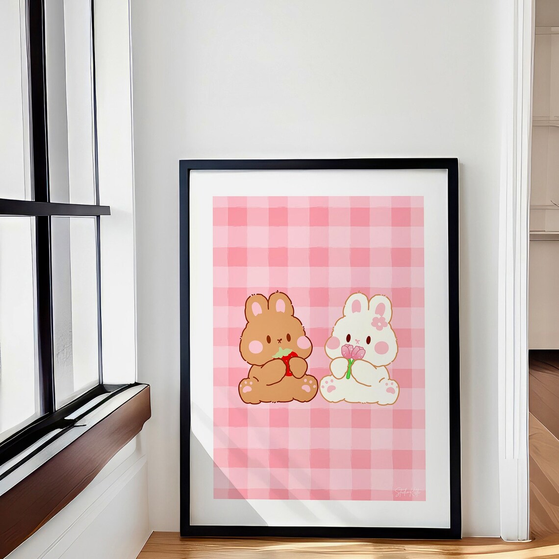 Printable Cute Bunny Art Print Digital Kawaii Art Bunnycore Art Pink ...