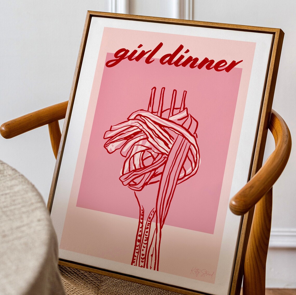 Printable Girl Dinner Art Print Pink Kitchen Art Pasta Poster Girl ...
