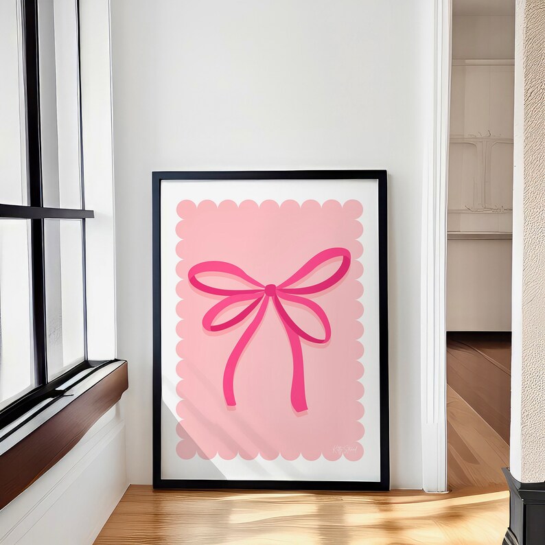 Printable Pink Ribbon Art Print Digital Coquette Art Bow Art Pink ...