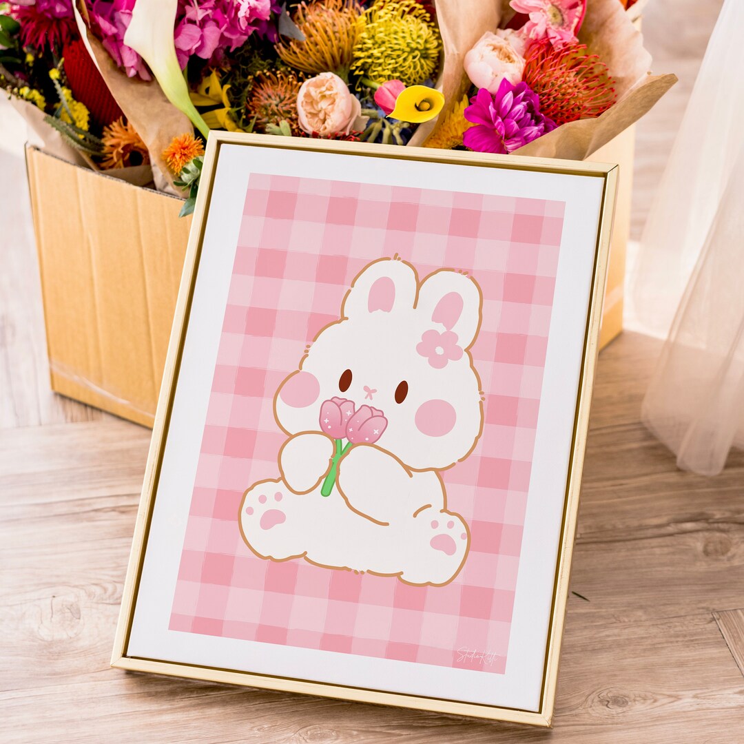 Printable Cute Bunny Art Print - Digital Kawaii Art - Bunnycore Art ...