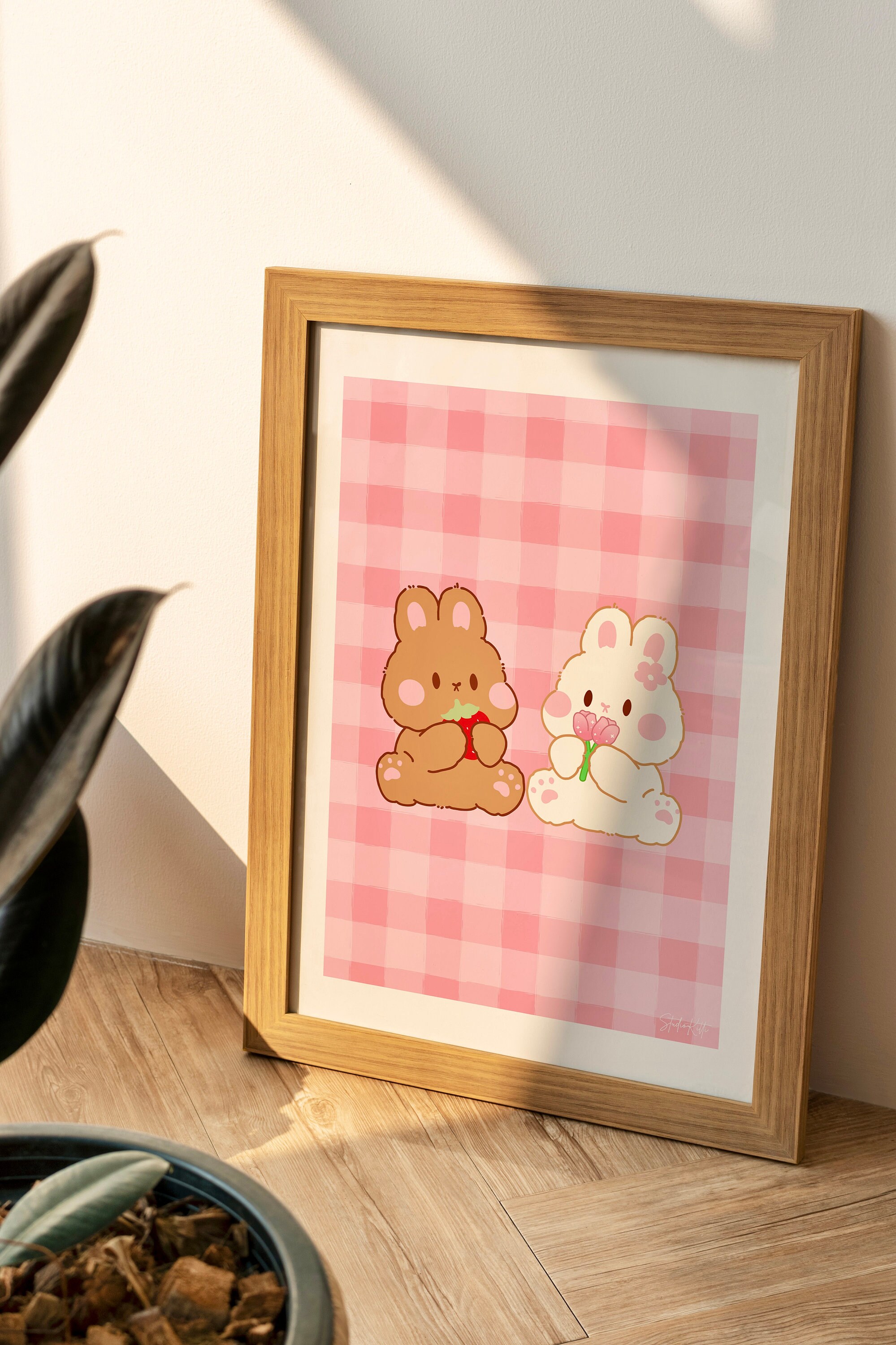 Printable Cute Bunny Art Print Digital Kawaii Art Bunnycore Art Pink ...