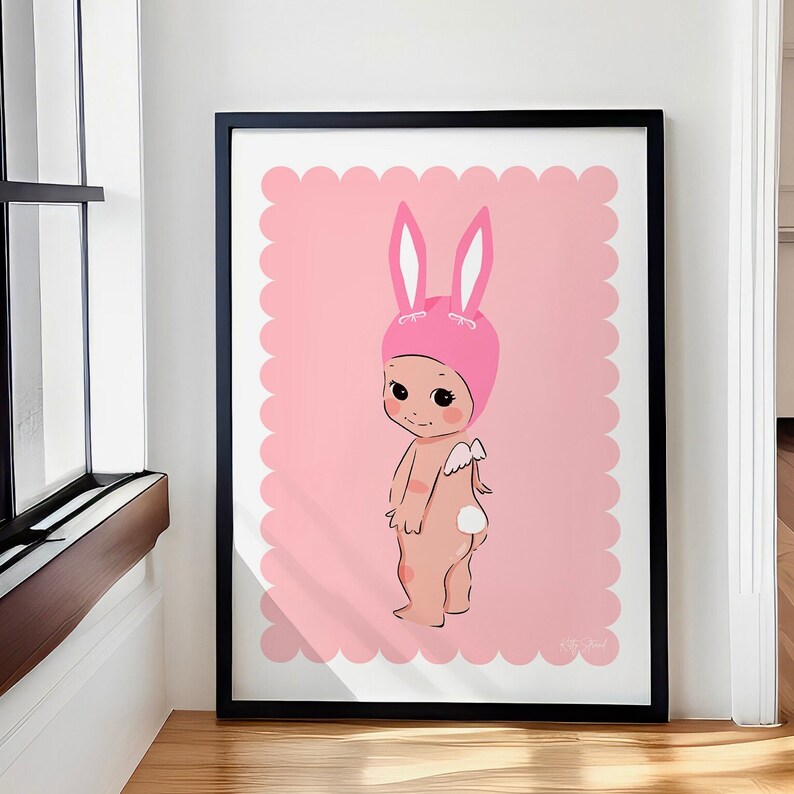 Printable Bunny Sonny Angel Art Print Bunny Cherub Art Aesthetic Art Scalloped Edging Sonny