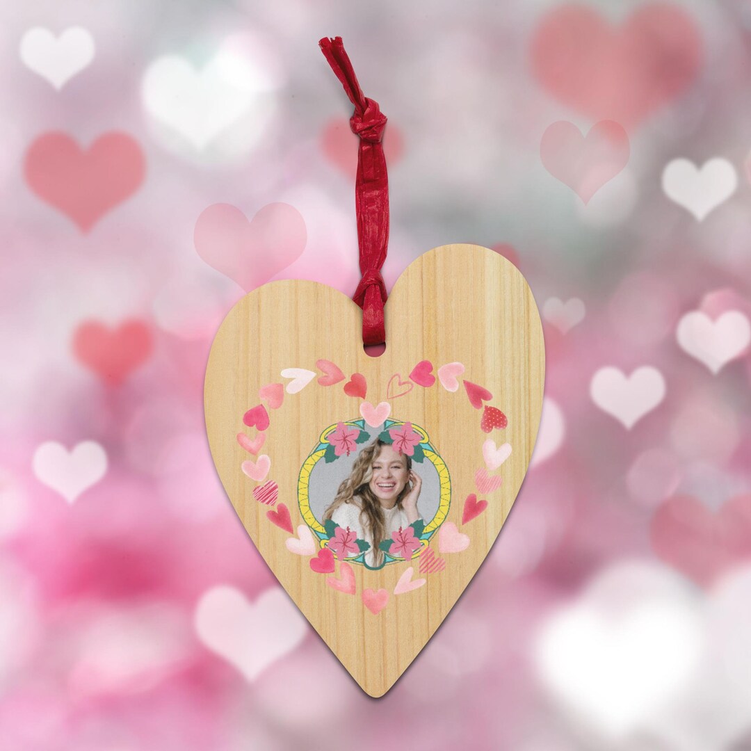 Personalized Wooden Ornament With Photo, Magnetic Heart Shape Decor for ...
