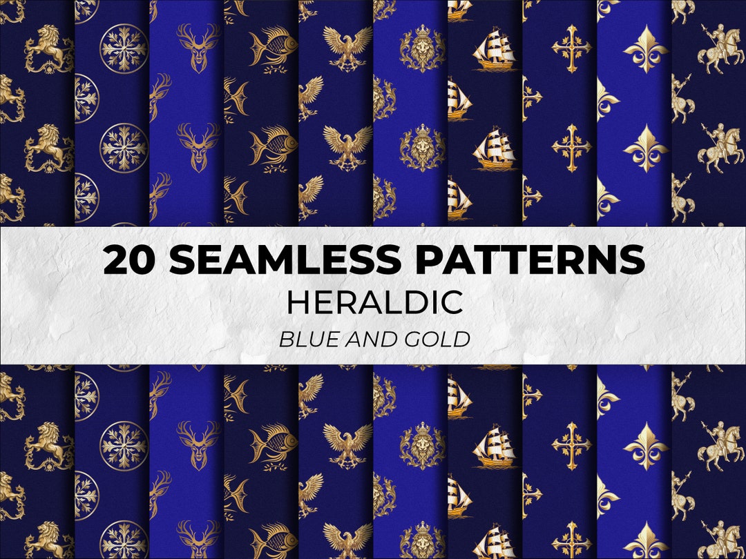 Heraldic Blue and Gold Digital Paper Seamless Heraldry - Etsy