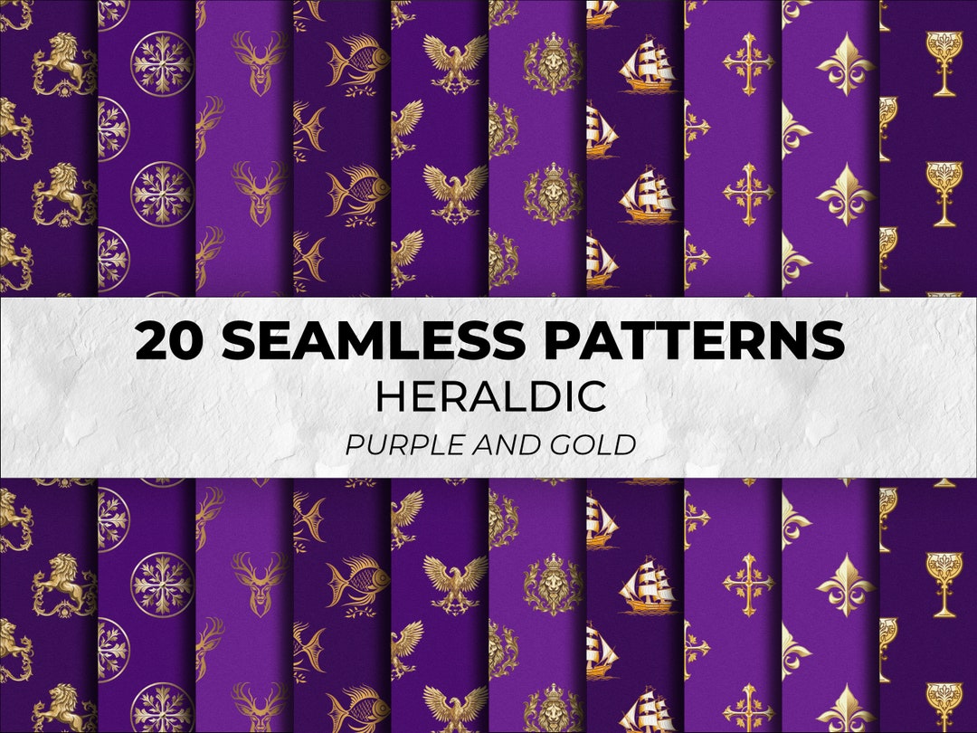 Heraldic Purple and Gold Digital Paper Seamless Heraldry - Etsy