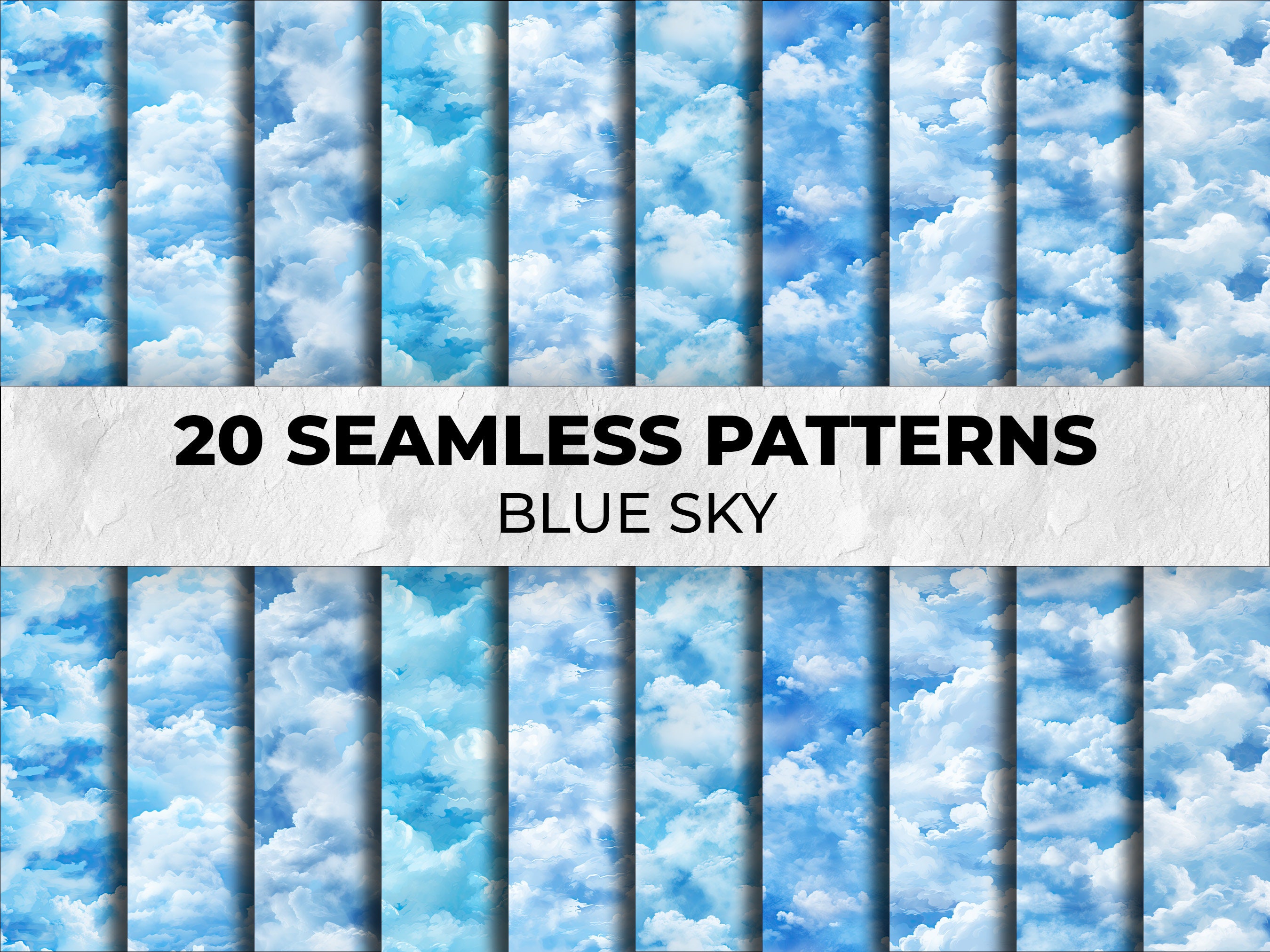 Blue Sky Seamless Pattern Digital Paper, Sky Backgrounds, Blue Gradient ...