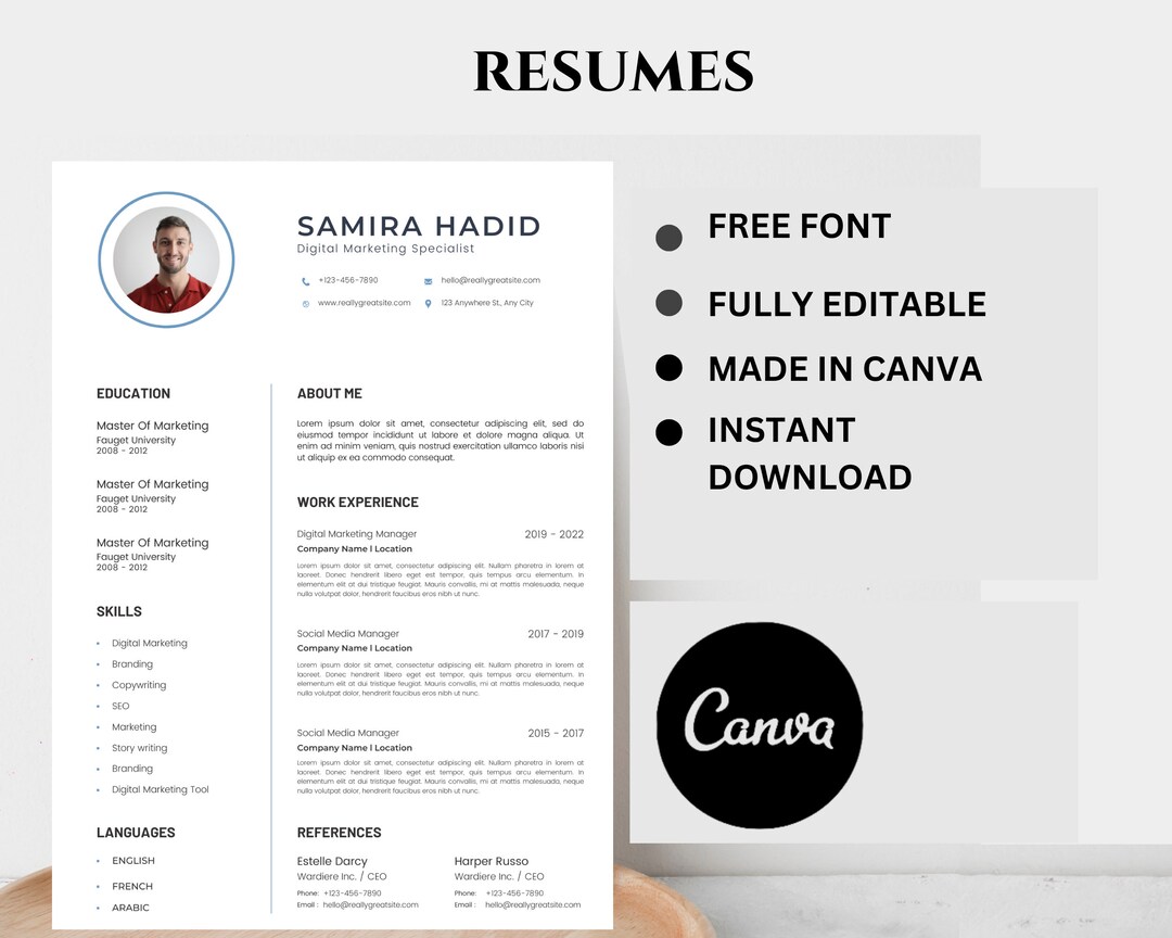 Resume Canva Templates, Resume Cover Letter & References Template ...