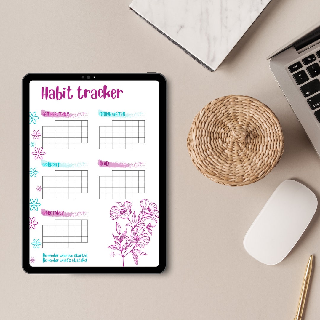 Pink Habit Tracker Printable Poster Habit Tracker Habit Planner Goal ...